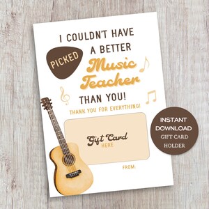 Music Teacher Appreciation Gift Card Holder, Printable Guitar Teacher ...