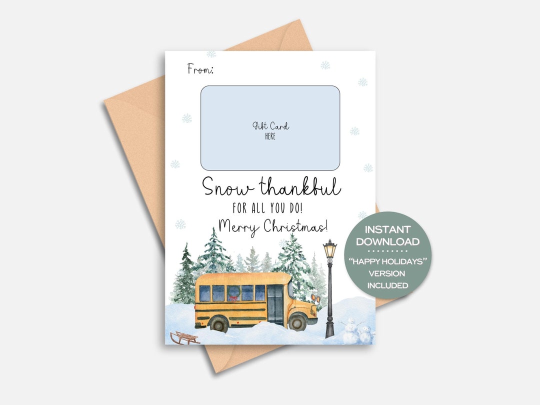 Bus Driver Christmas Gift Card Holder Printable Holiday Bus Driver Gift ...