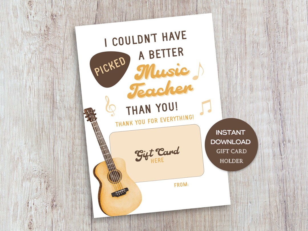 Music Teacher Appreciation Gift Card Holder, Printable Guitar Teacher ...