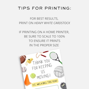 PE Teacher Gift Card Holder Printable Card for PE Teacher Appreciation ...