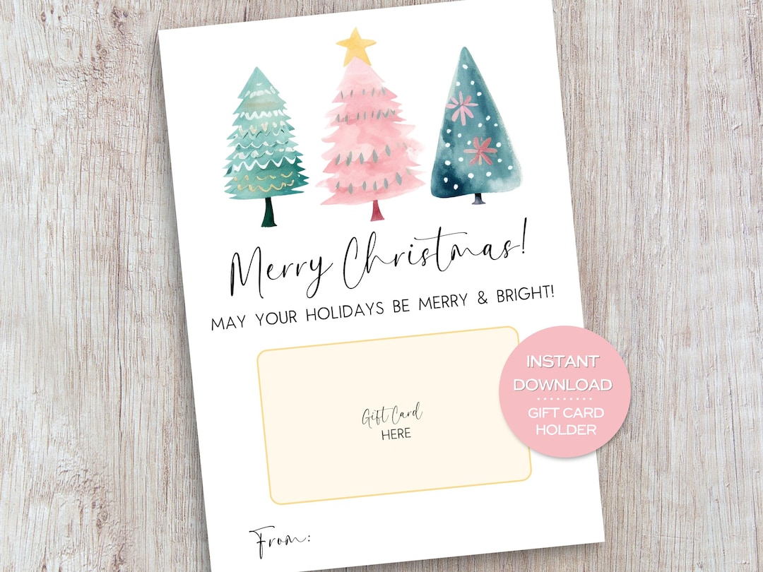 Christmas Gift Card Holder Printable Merry and Bright Christmas Card ...