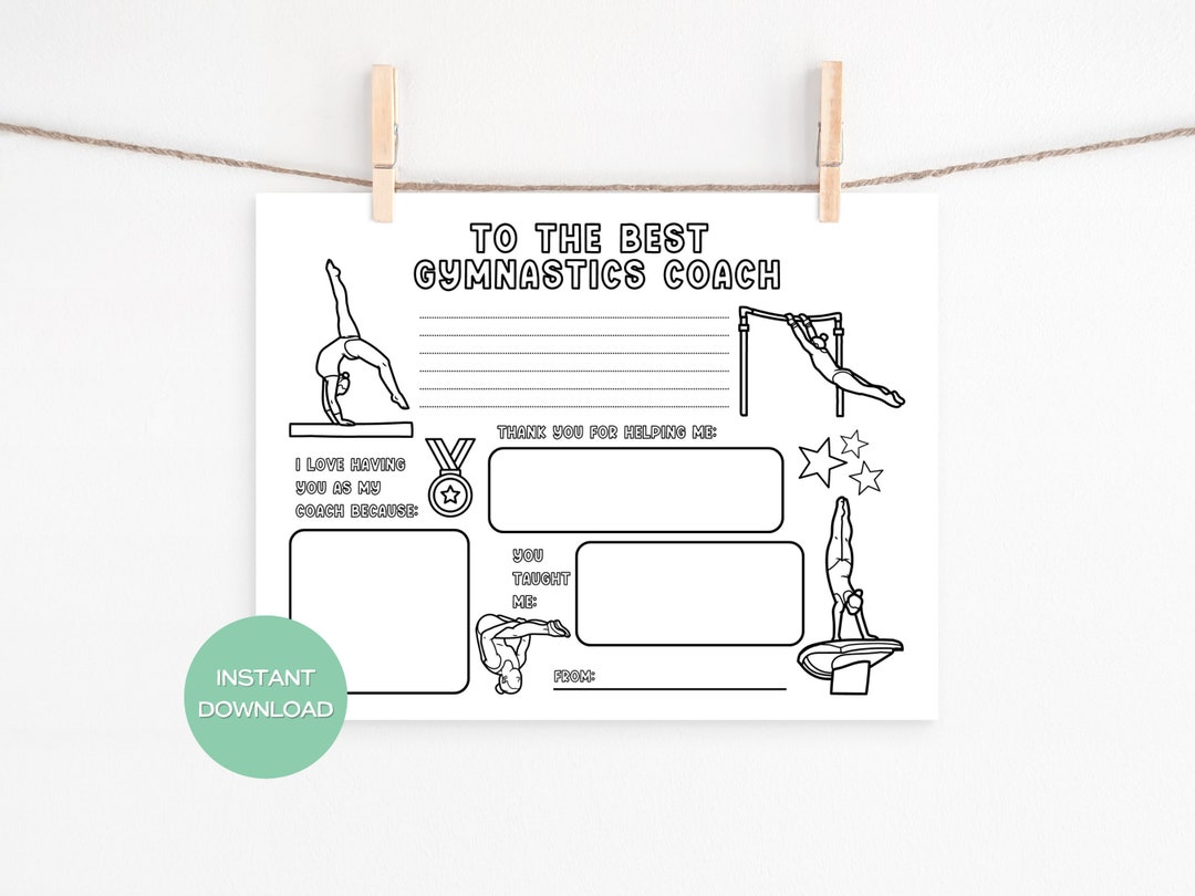 Gymnastics Coach Appreciation Coloring Page and Letter, Gift for Gym ...