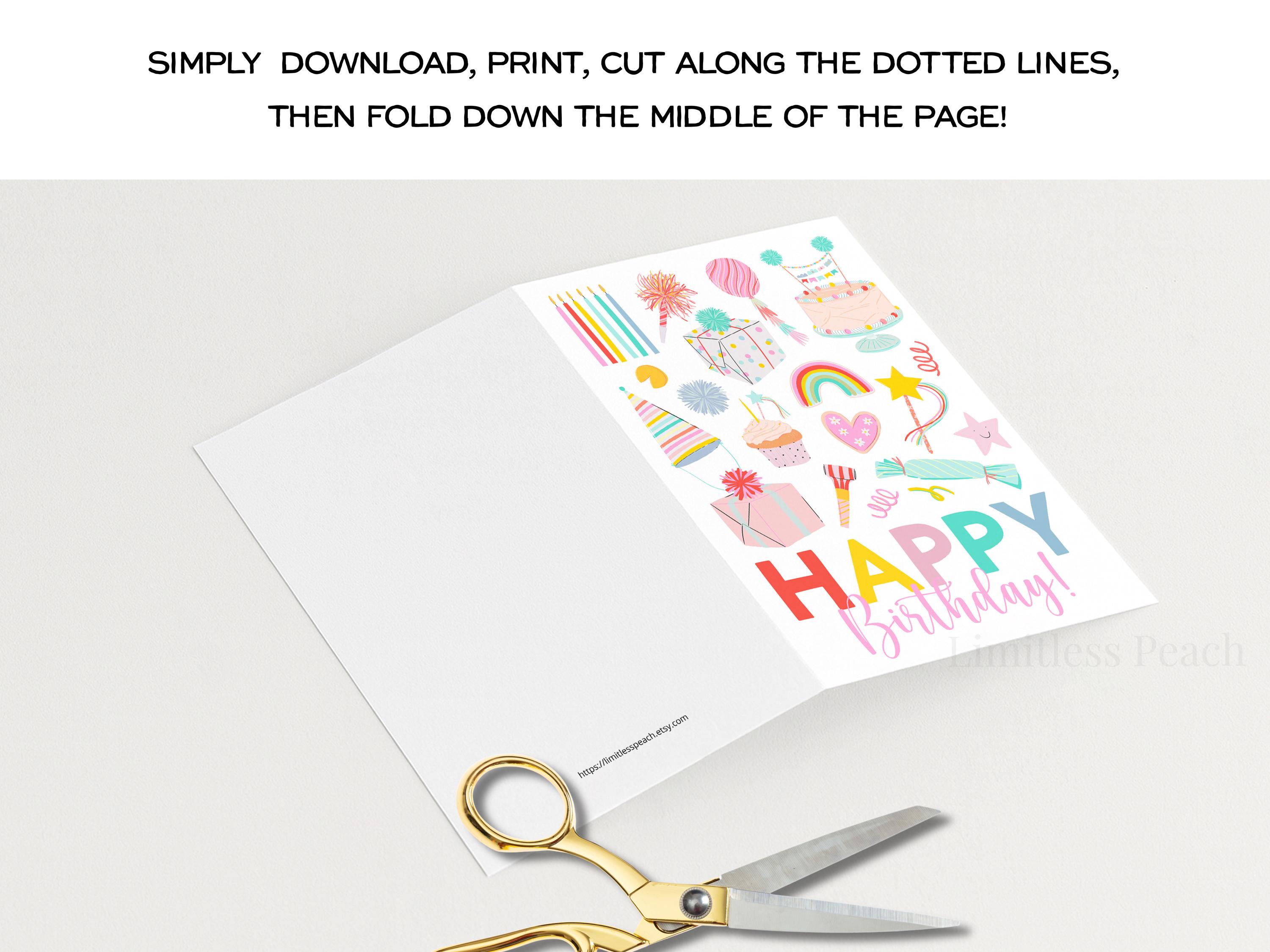 Printable Birthday Card for Girl, Girly Birthday Greeting Card 5x7 ...