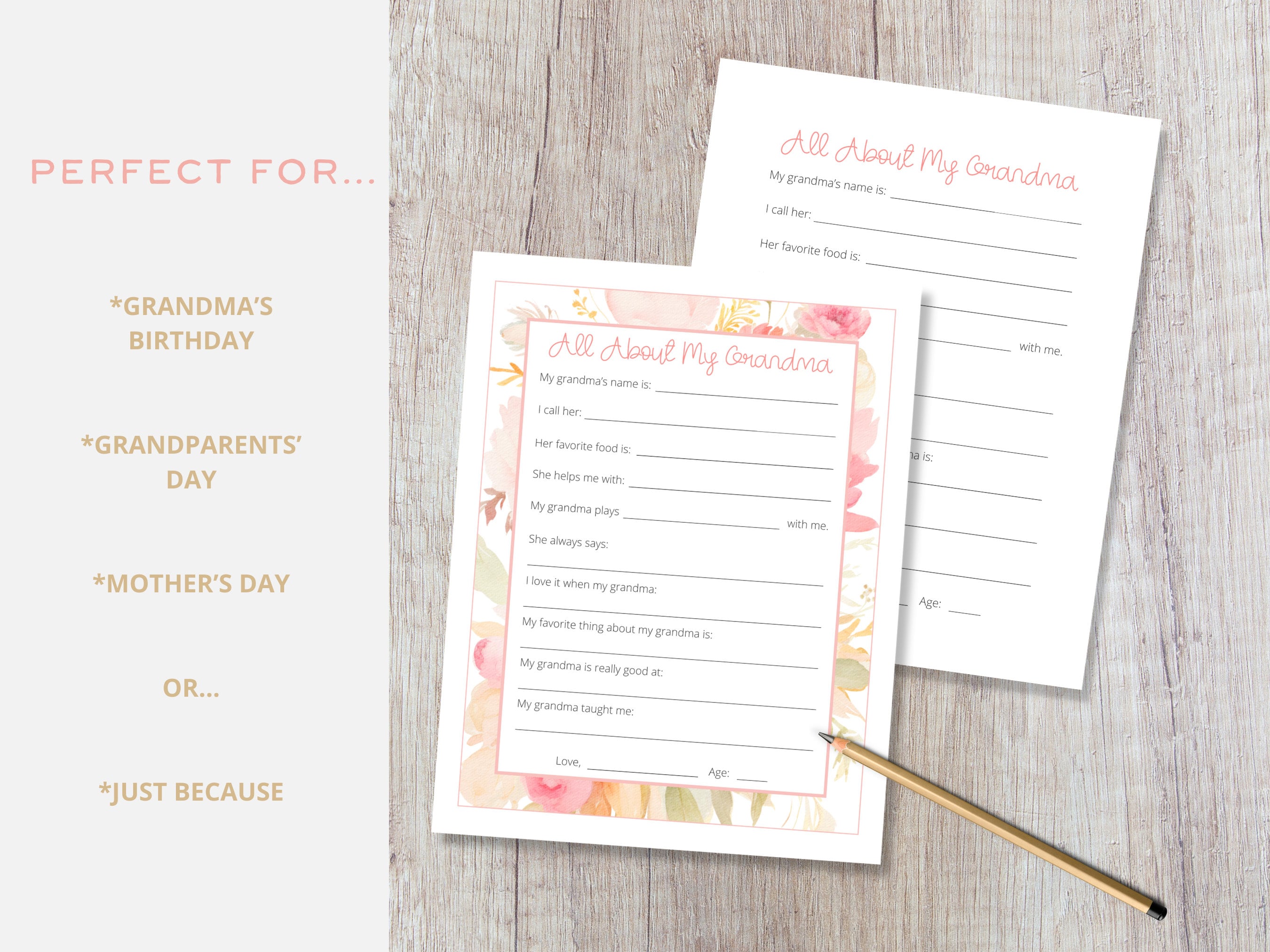 All About My Grandma Printable, Grandparents Day Printable, Mother's ...