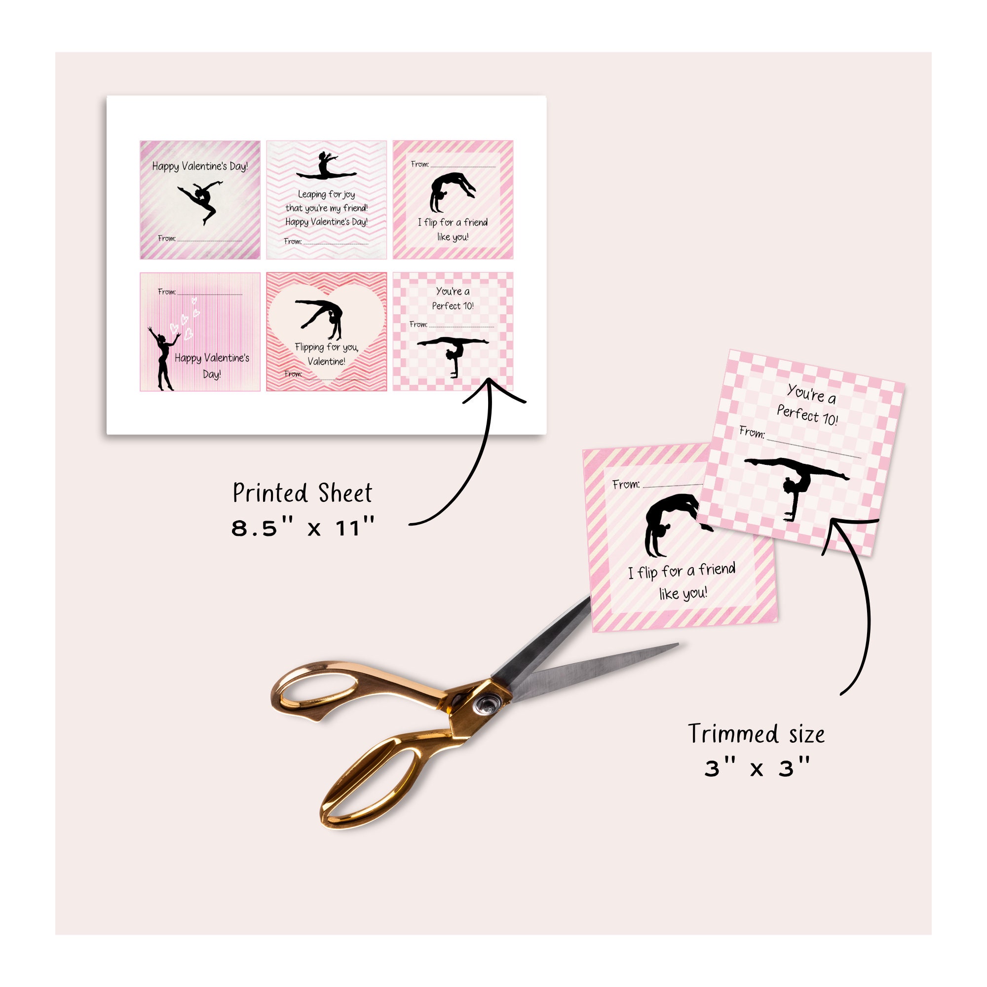 Gymnastics Valentines, Printable Gymnastics Valentine's Day Cards, Kids ...