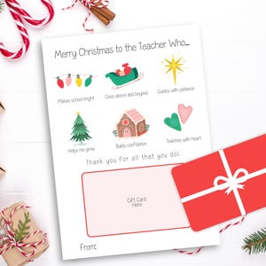 Teacher Christmas Gift Card Holder Printable Christmas Teacher Card for ...