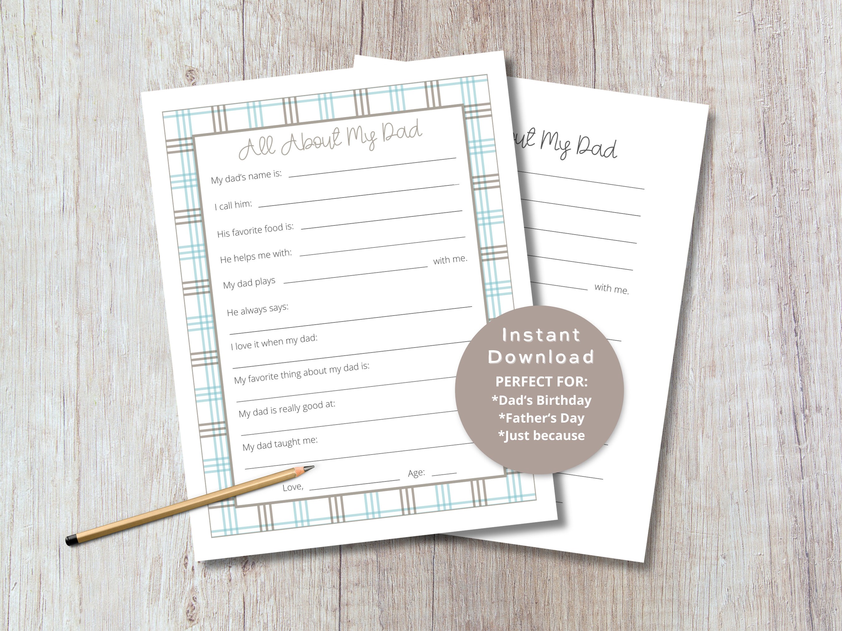 All About My Dad Printable, Father's Day Gift From Kids, Dad ...