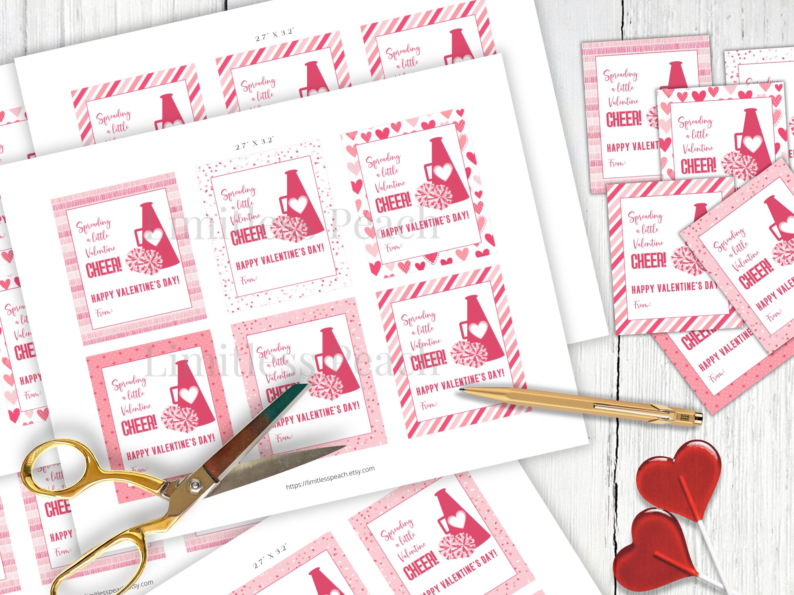 Cheerleading Valentine Cards Printable Cheerleading Exchange Cards for Classroom Valentines for ...