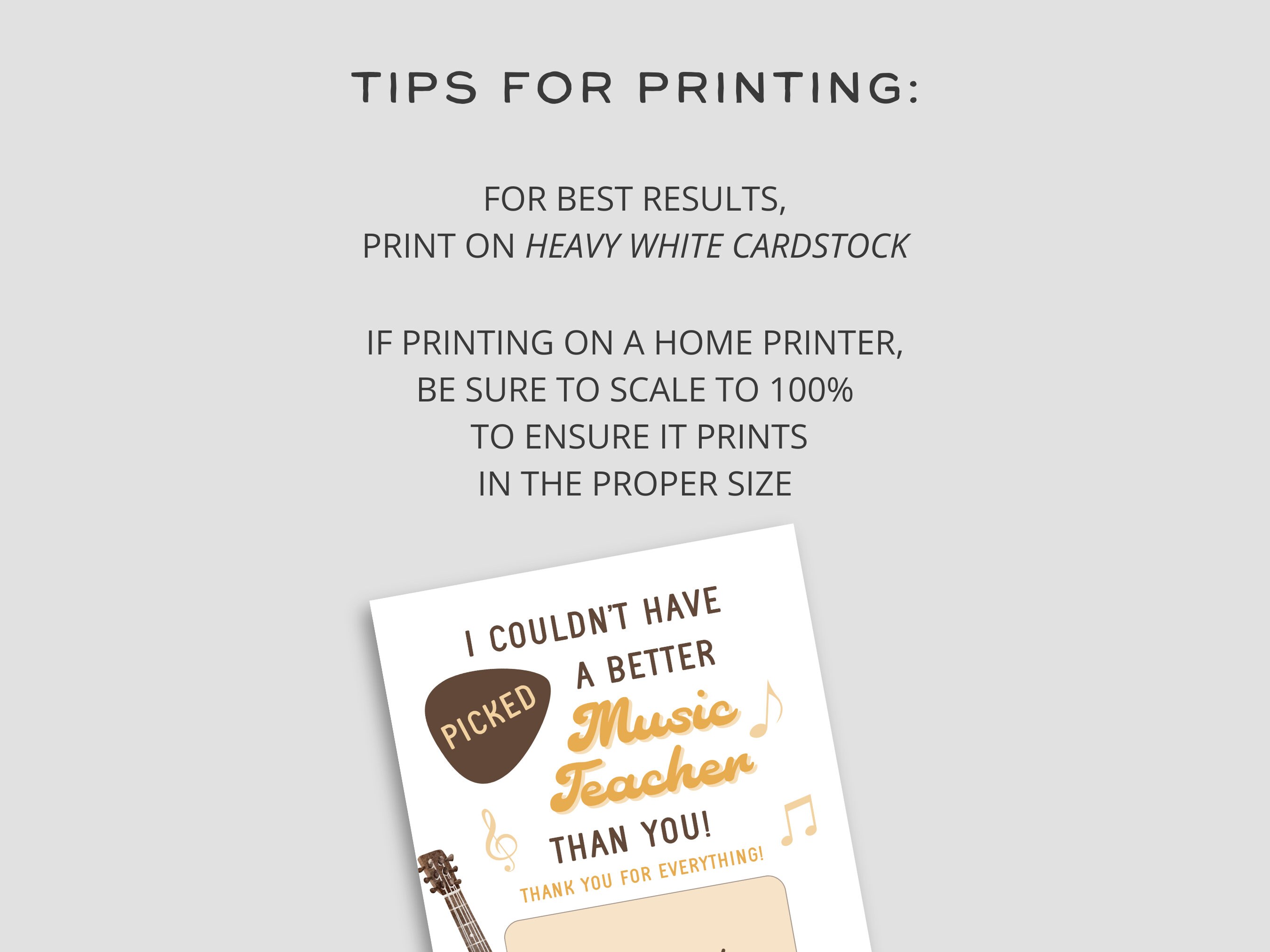 Music Teacher Appreciation Gift Card Holder, Printable Guitar Teacher ...