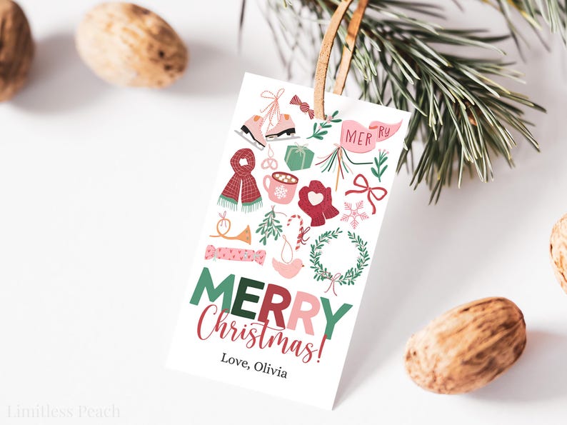 Merry Christmas Gift Tag Printable Girly Christmas Tag Whimsical ...