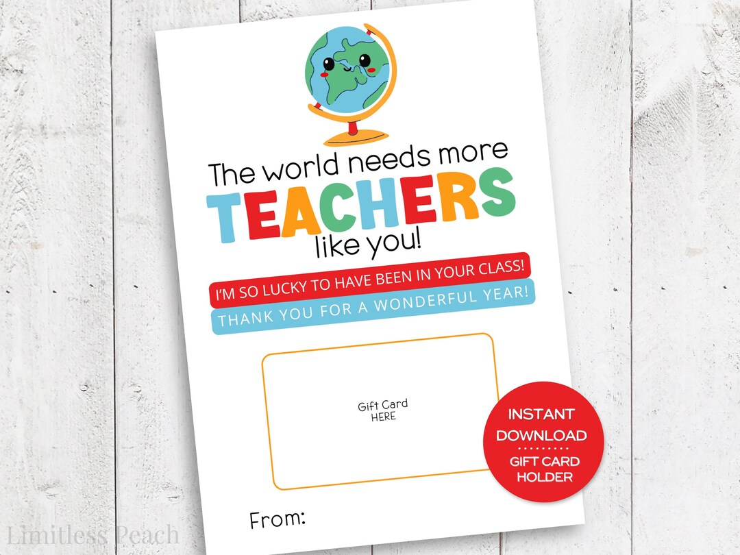 Teacher End of the Year Gif Card Holder Printable Gift Card Holder for ...
