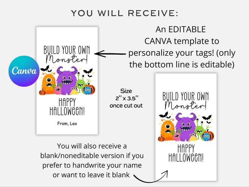 Build Your Own Monster Halloween Tag Printable Non Candy Halloween ...