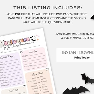 Halloween Gift Exchange Questionnaire Printable Boo Basket Wish List ...