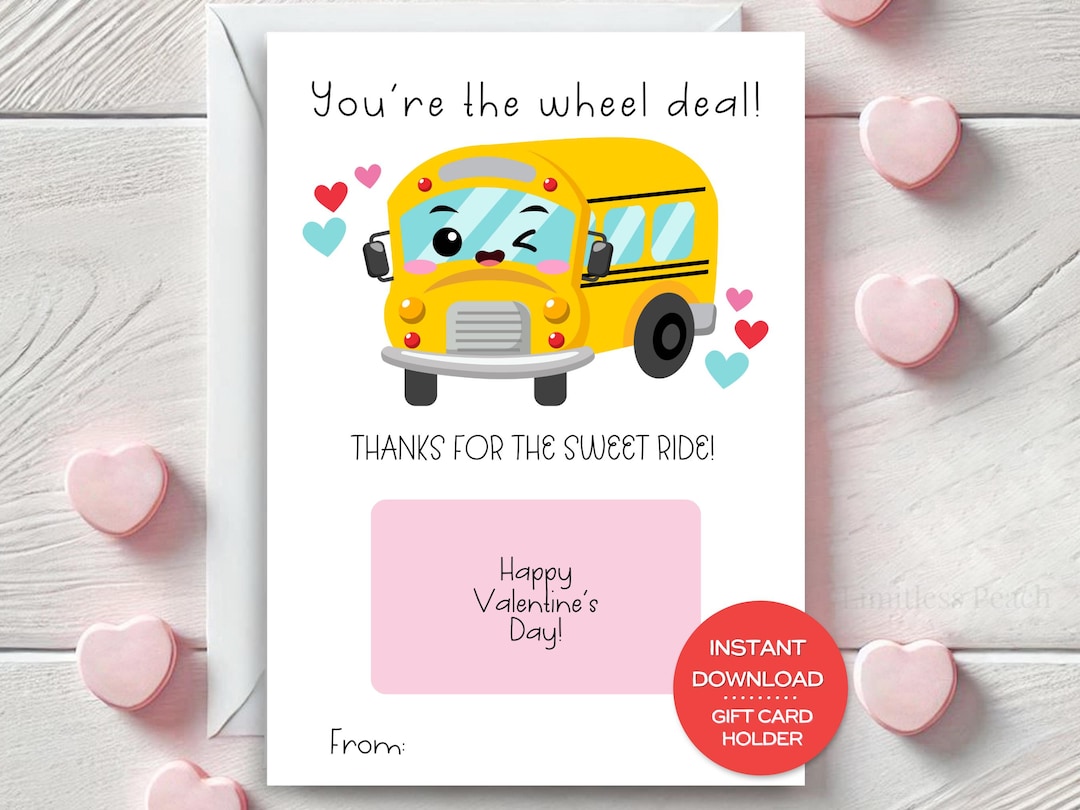 Bus Driver Valentine Gift Card Holder Printable Valentine Card for Bus ...