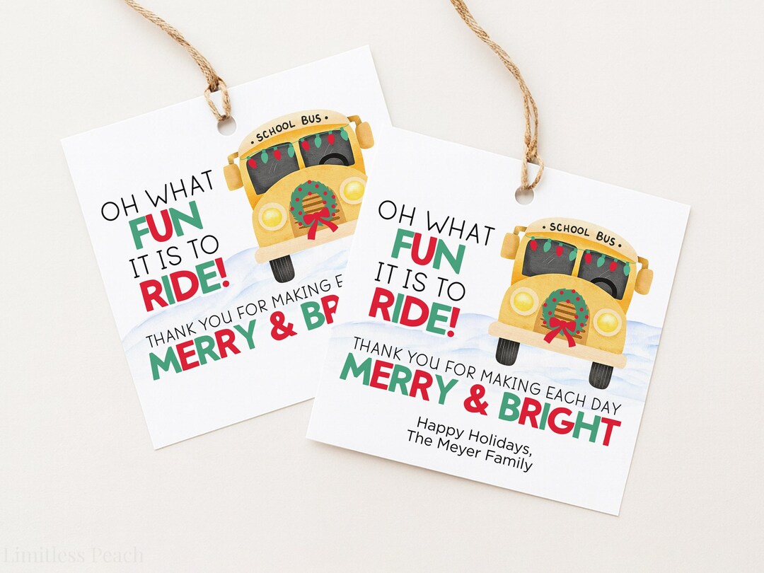 Christmas Bus Driver Gift Tag Printable Holiday Tag for Bus Driver ...
