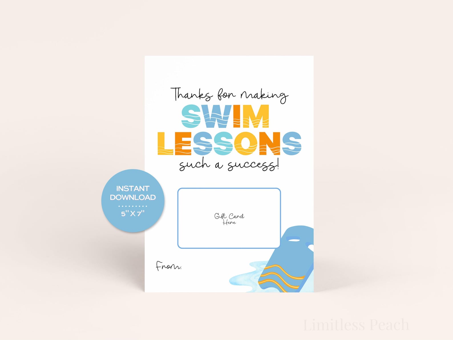 Swim Teacher Thank You Gift Card Holder Printable Thank You Card for ...