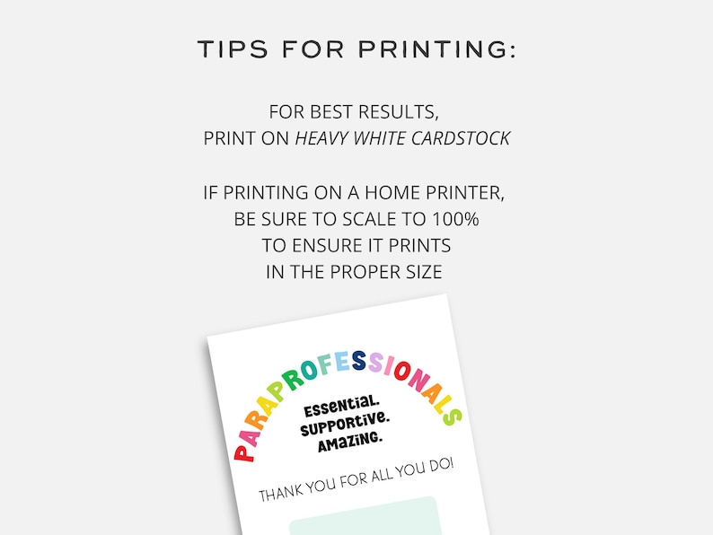 Paraprofessional Gift Card Holder Printable Card for Paraprofessional ...