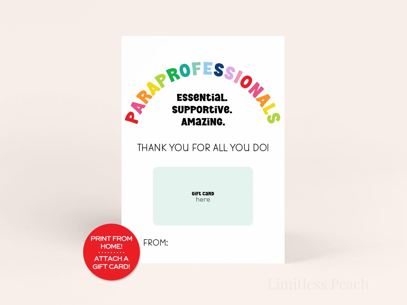 Paraprofessional Gift Card Holder Printable Card for Paraprofessional ...