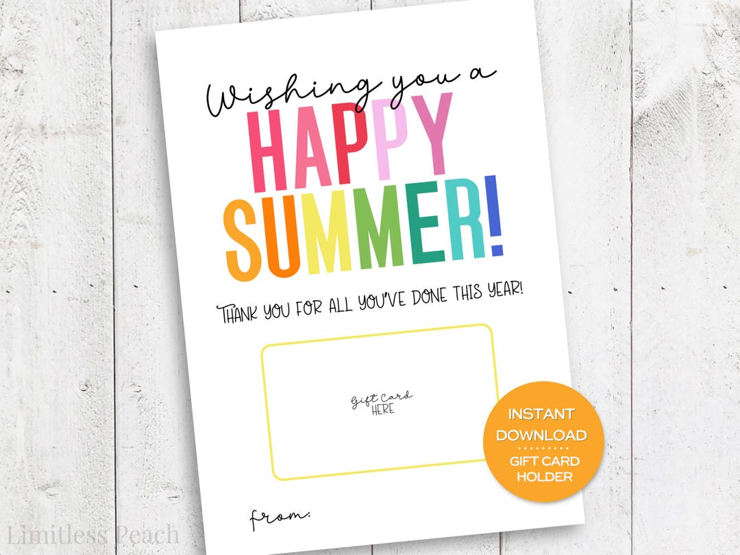 School Staff Summer Gift Card Holder Printable Happy Summer Gift Card ...