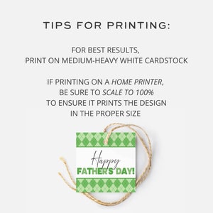 Happy Father's Day Tag, Printable Green Argyle Print Tag for Father's ...