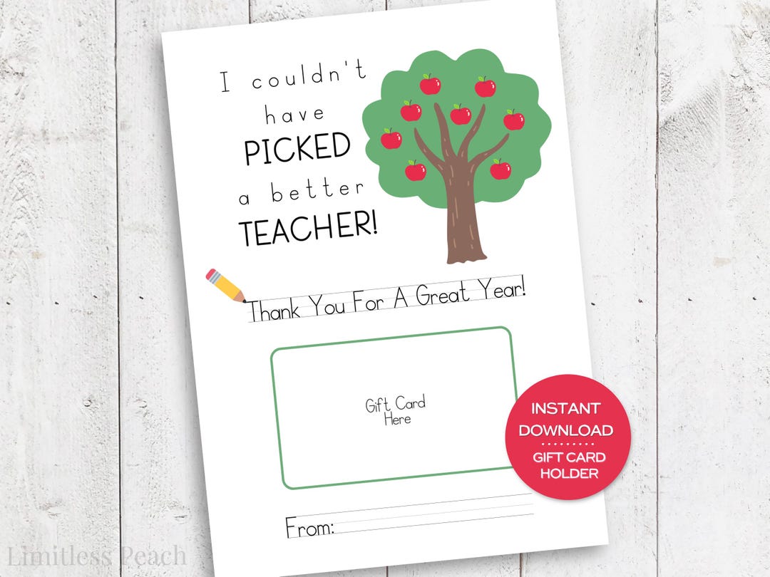 Teacher End of School Year Gift Card Holder Printable Gift Card Holder ...