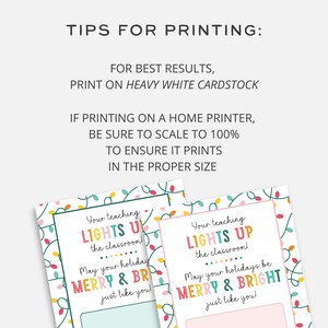 Teacher Christmas Gift Card Printable Holiday Card for Teacher Gift ...