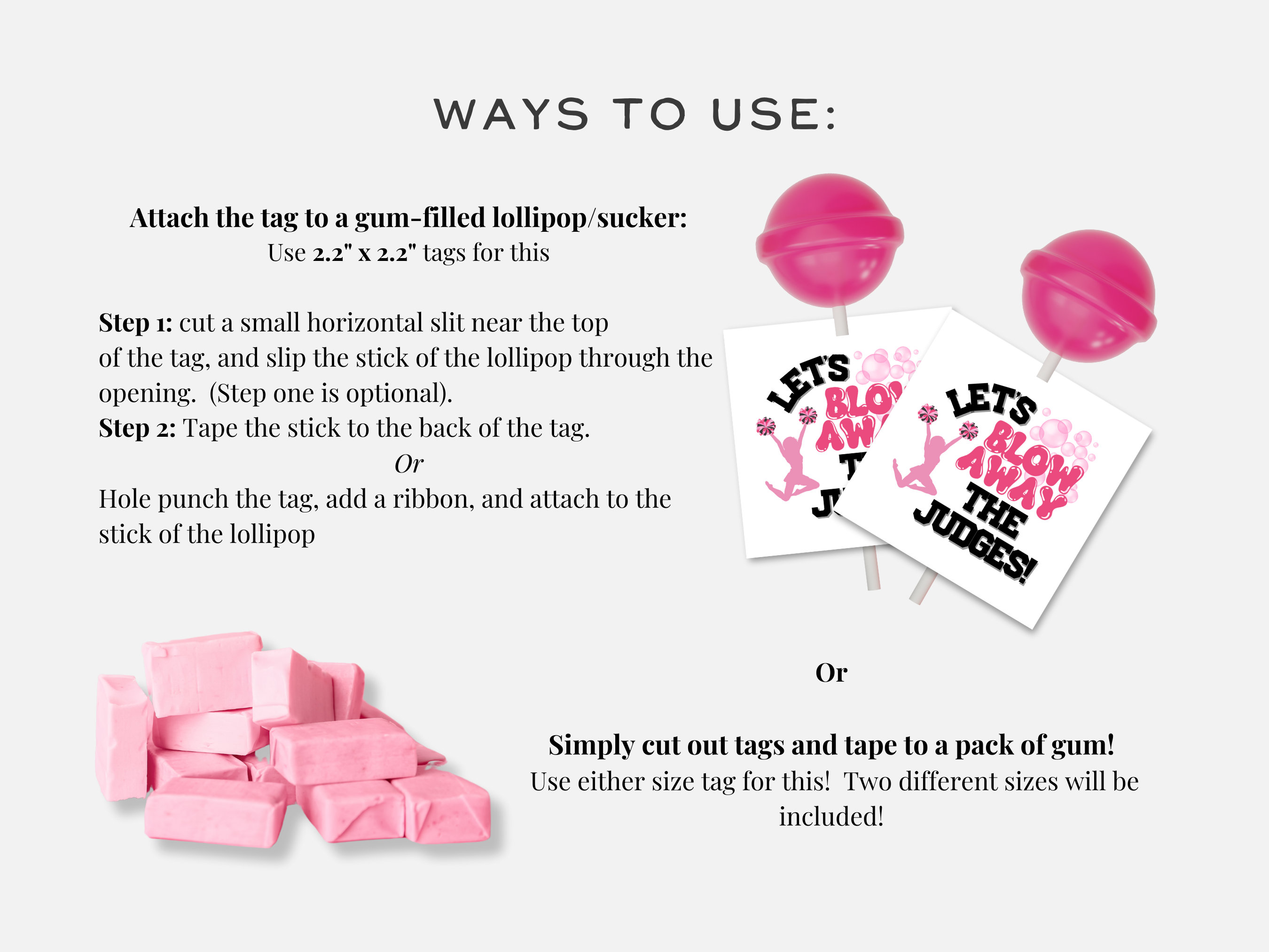 Cheerleading Competition Team Treat Tag, Printable Good Luck Bubble Gum ...