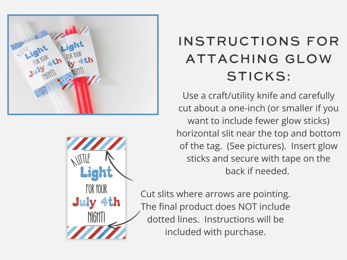 4th of July Glow Stick Tag, Printable July 4th Party Favor Tag ...