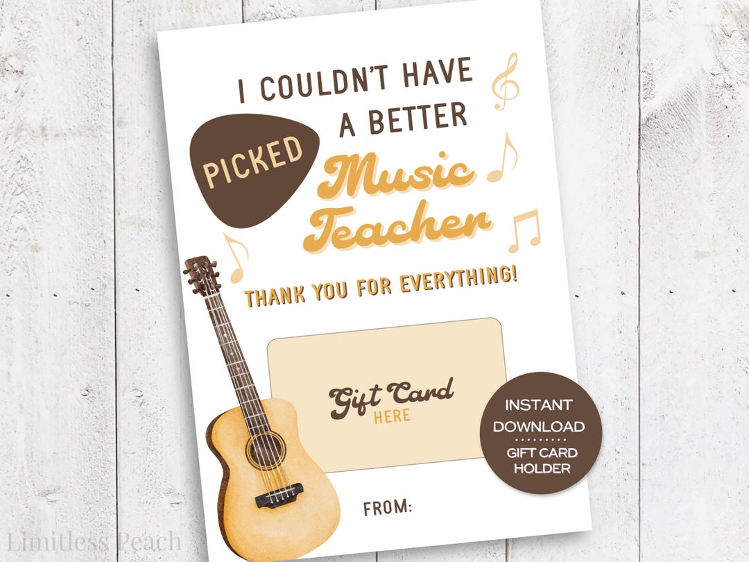 Music Teacher Appreciation Gift Card Holder, Printable Guitar Teacher ...