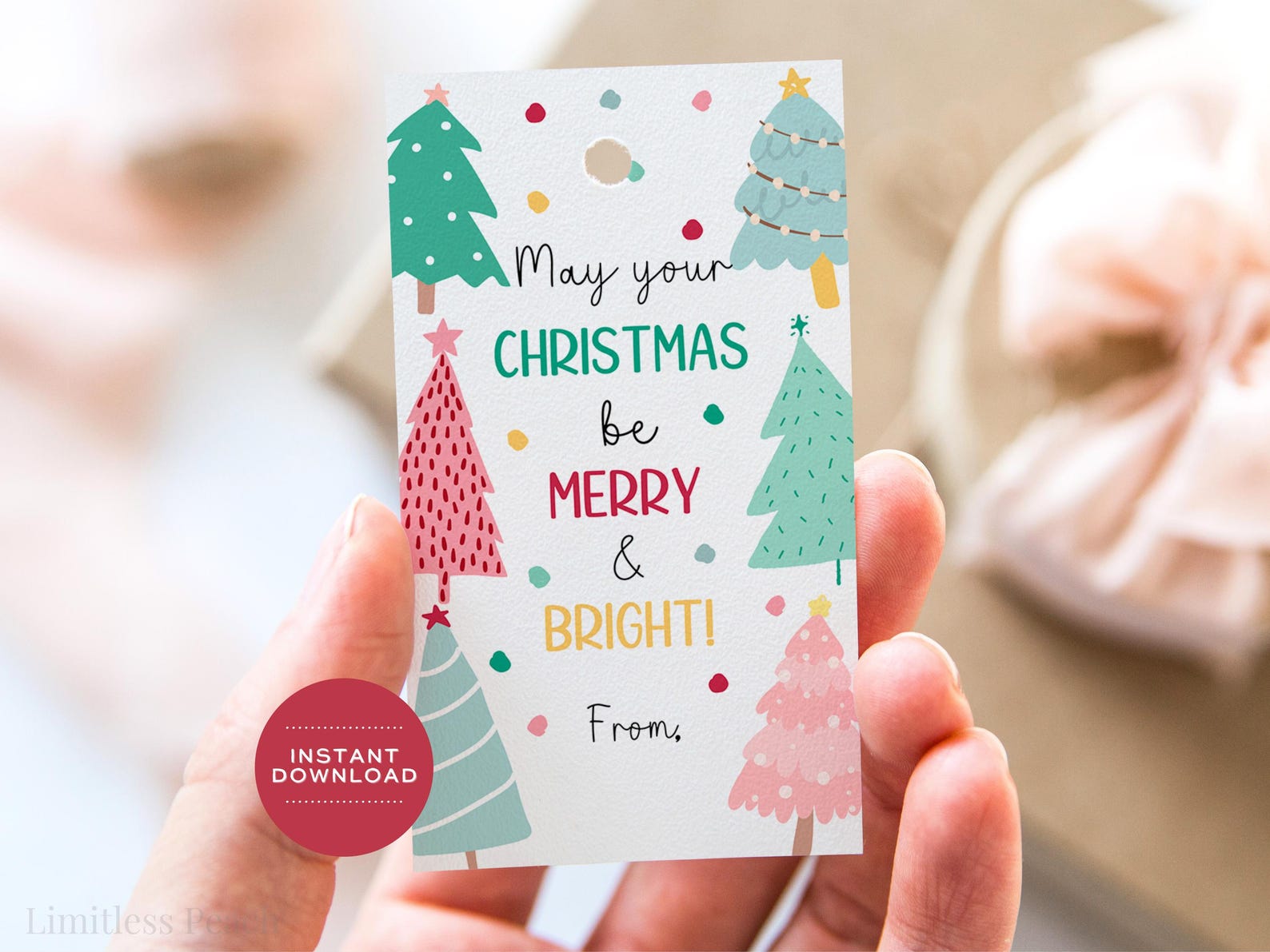 Merry and Bright Christmas Tag Printable Christmas Gift Tag for Friend ...