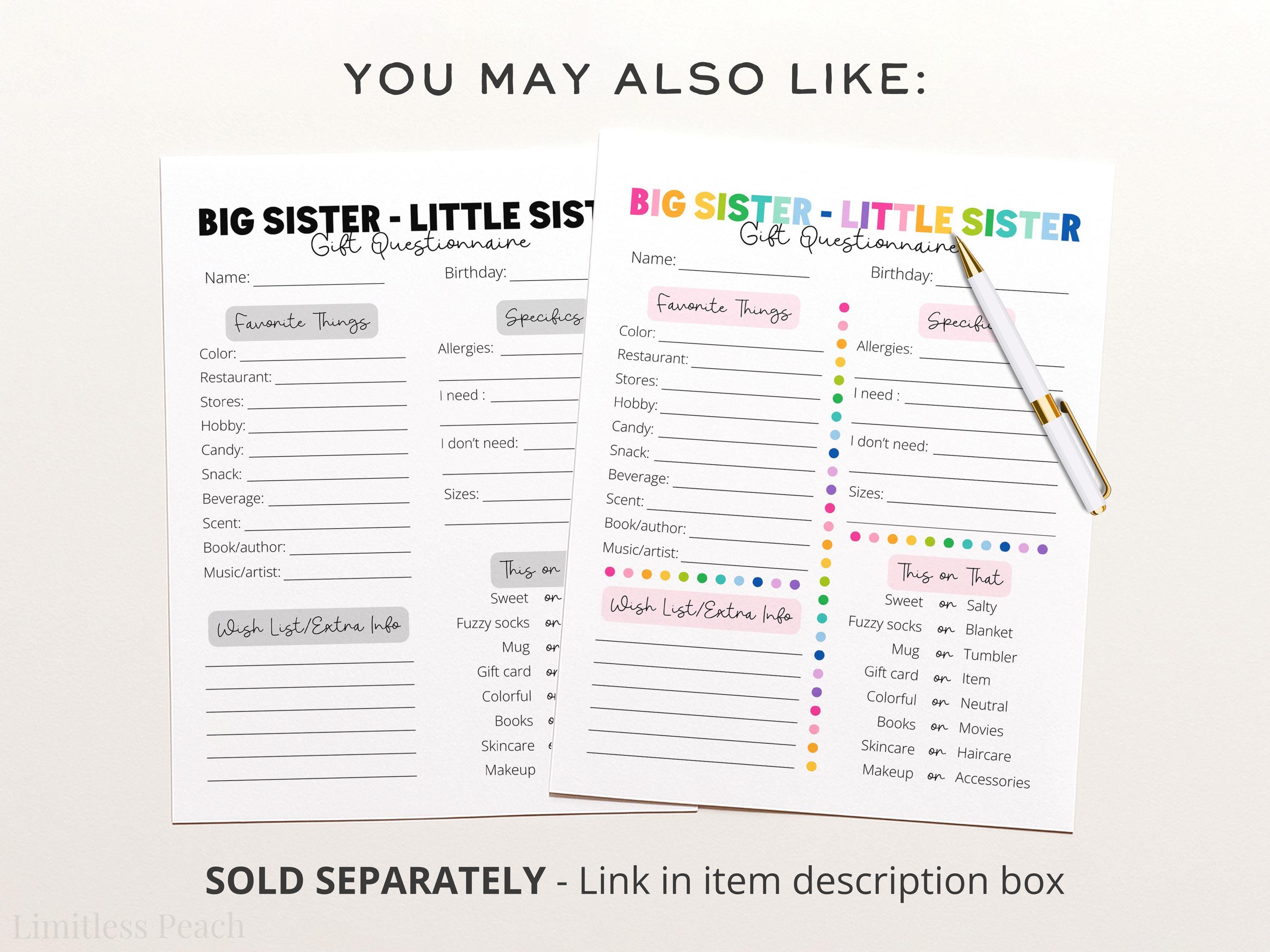 Secret Sister Questionnaire Printable Form for Secret Sister Gift ...