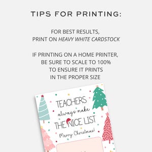 Christmas Teacher Gift Card Holder Printable Christmas Card for Teacher ...