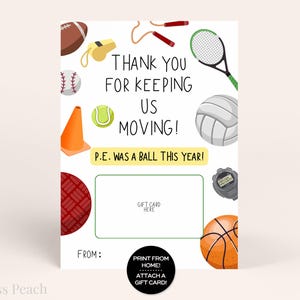 PE Teacher Gift Card Holder Printable Card for PE Teacher Appreciation ...
