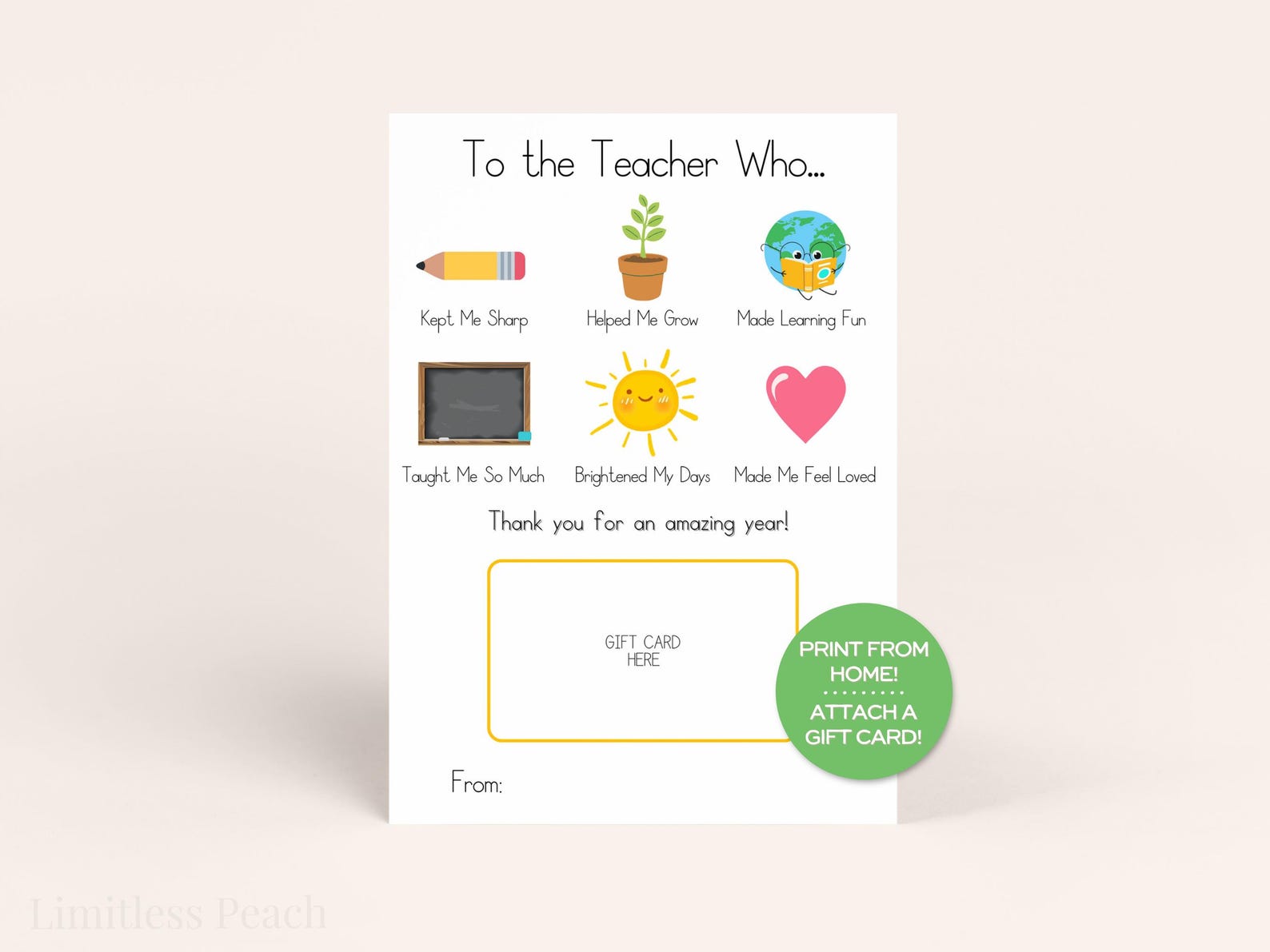 End of the Year Teacher Gift Card Holder Printable Elementary School ...