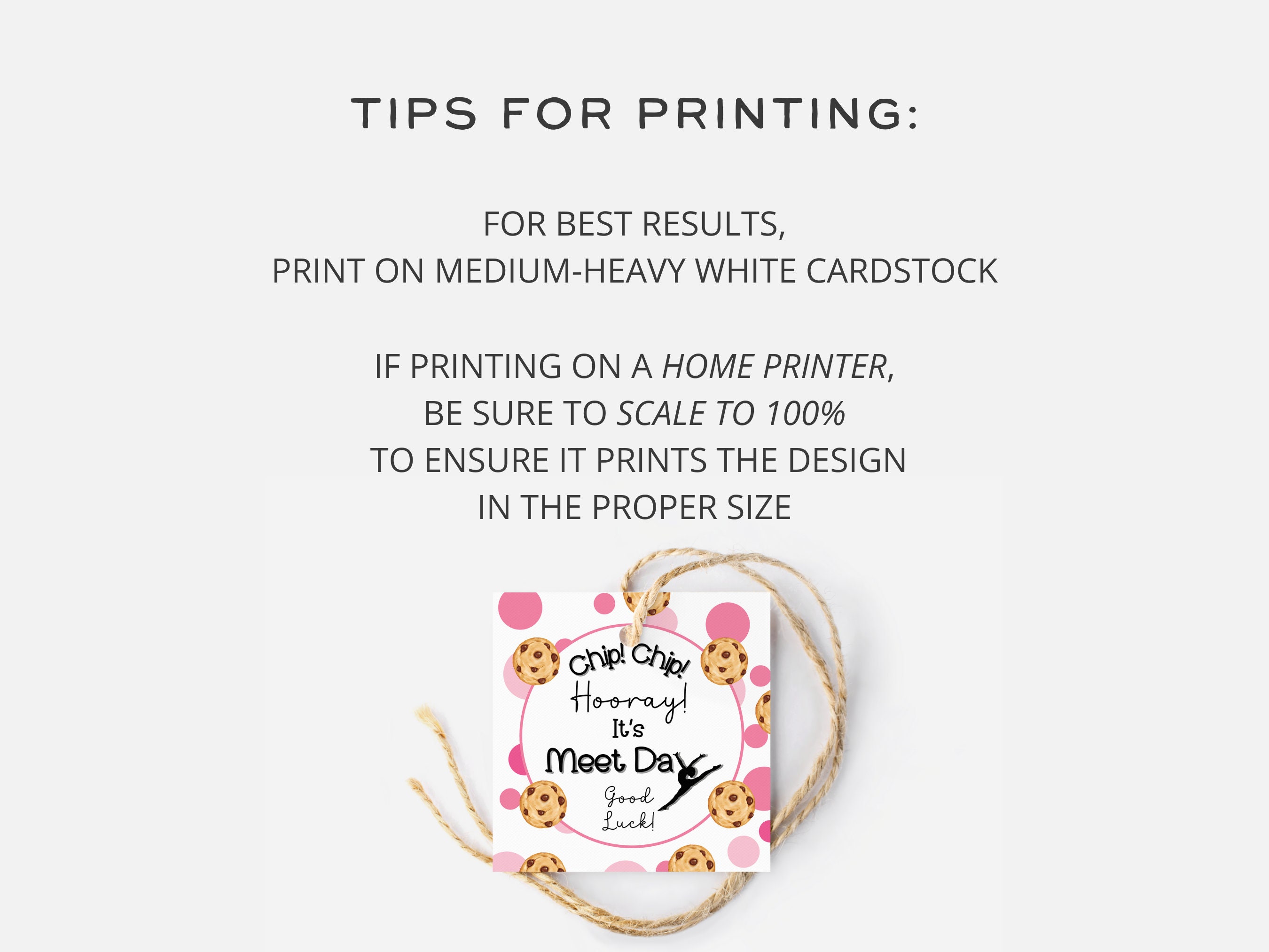 Gymnastics Good Luck Tag Printable, Chip Chip Hooray It's Meet Day ...