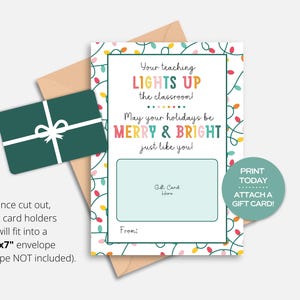 Teacher Christmas Gift Card Printable Holiday Card for Teacher Gift ...