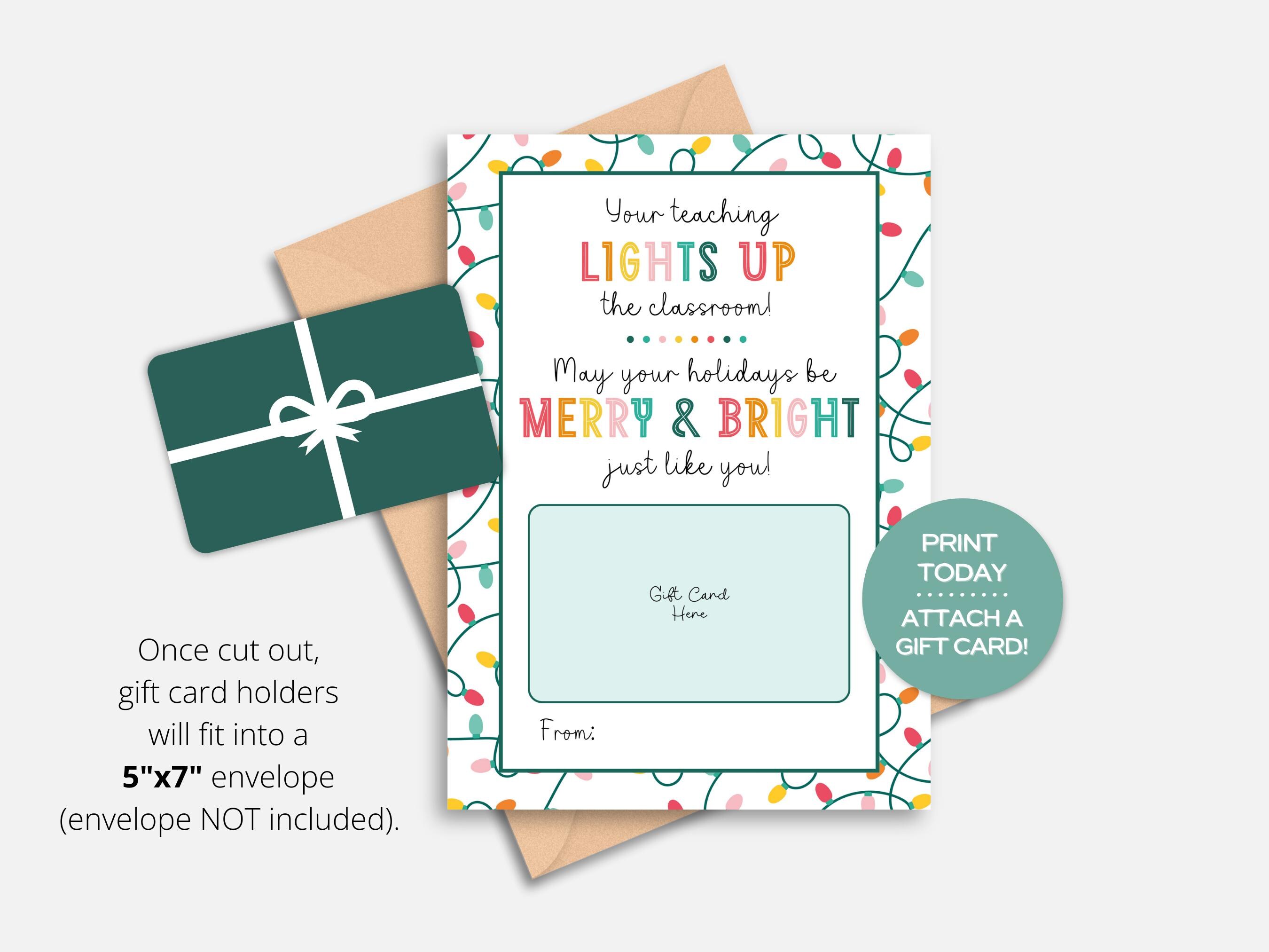 Teacher Christmas Gift Card Printable Holiday Card for Teacher Gift ...