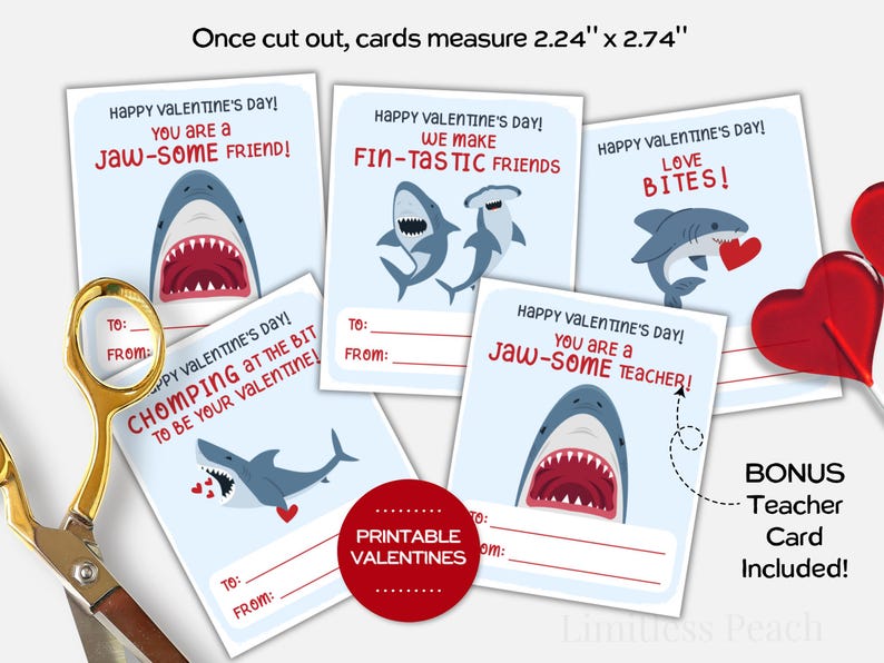 Shark Valentine Cards Printable Shark Valentine Exchange Cards for Kids ...
