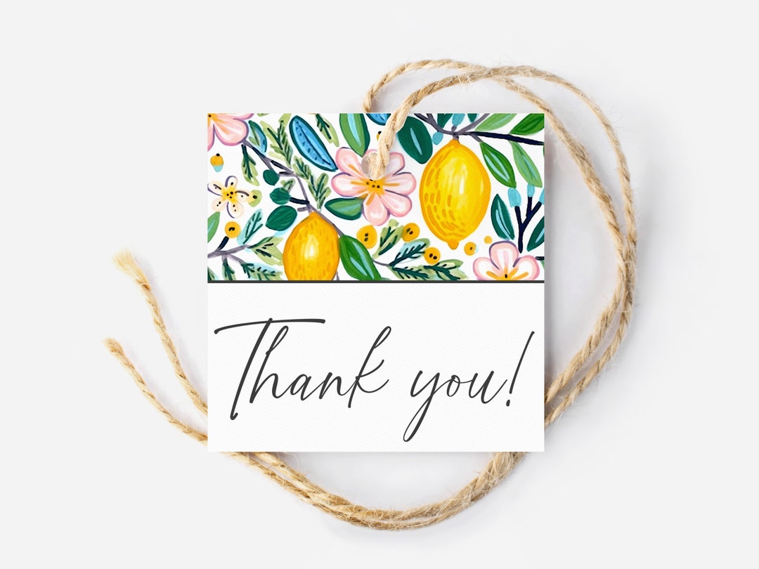 Printable Thank You Tag, Lemon and Floral Spring Summer Tag, Teacher ...