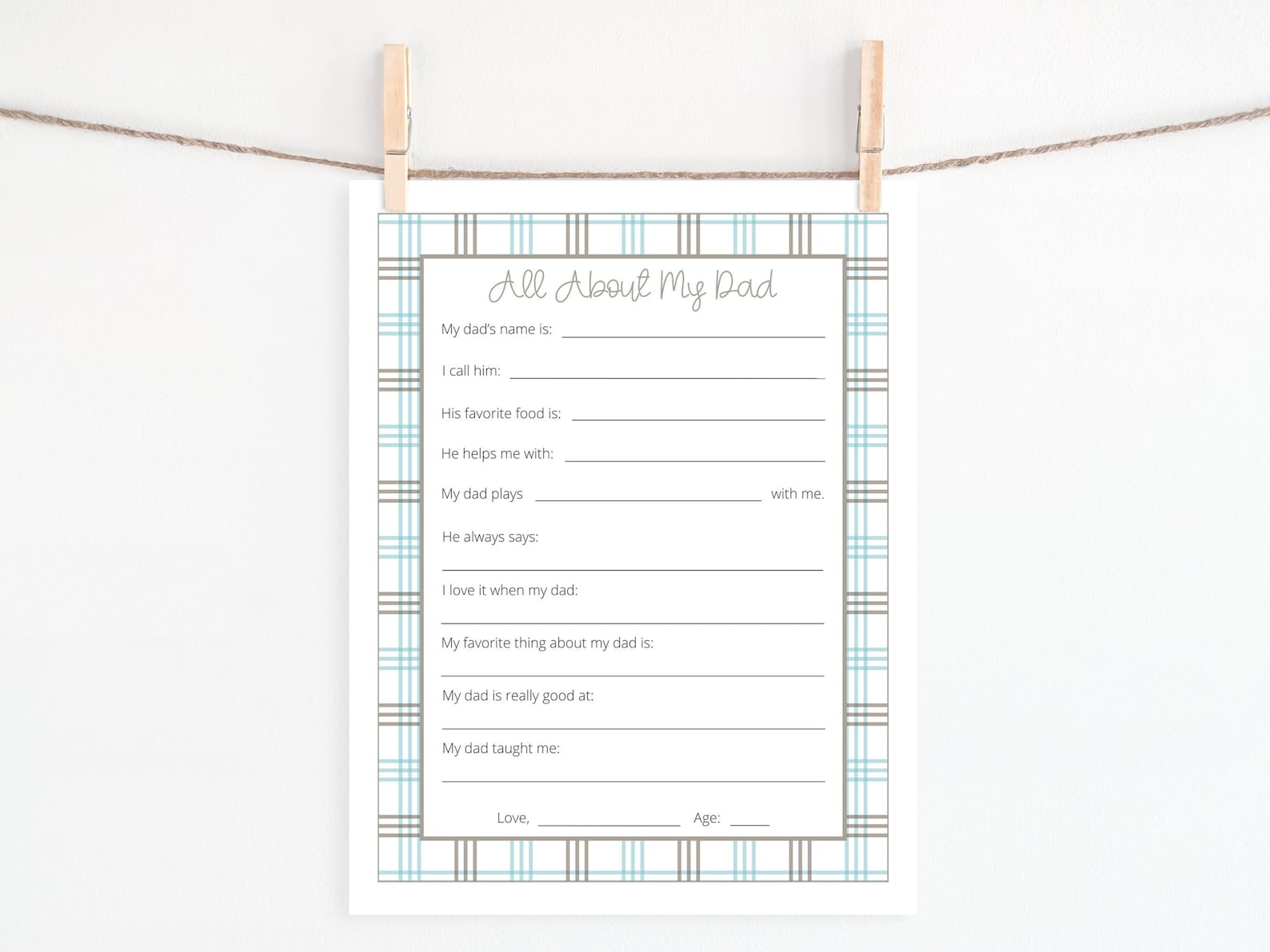 All About My Dad Printable, Father's Day Gift From Kids, Dad ...