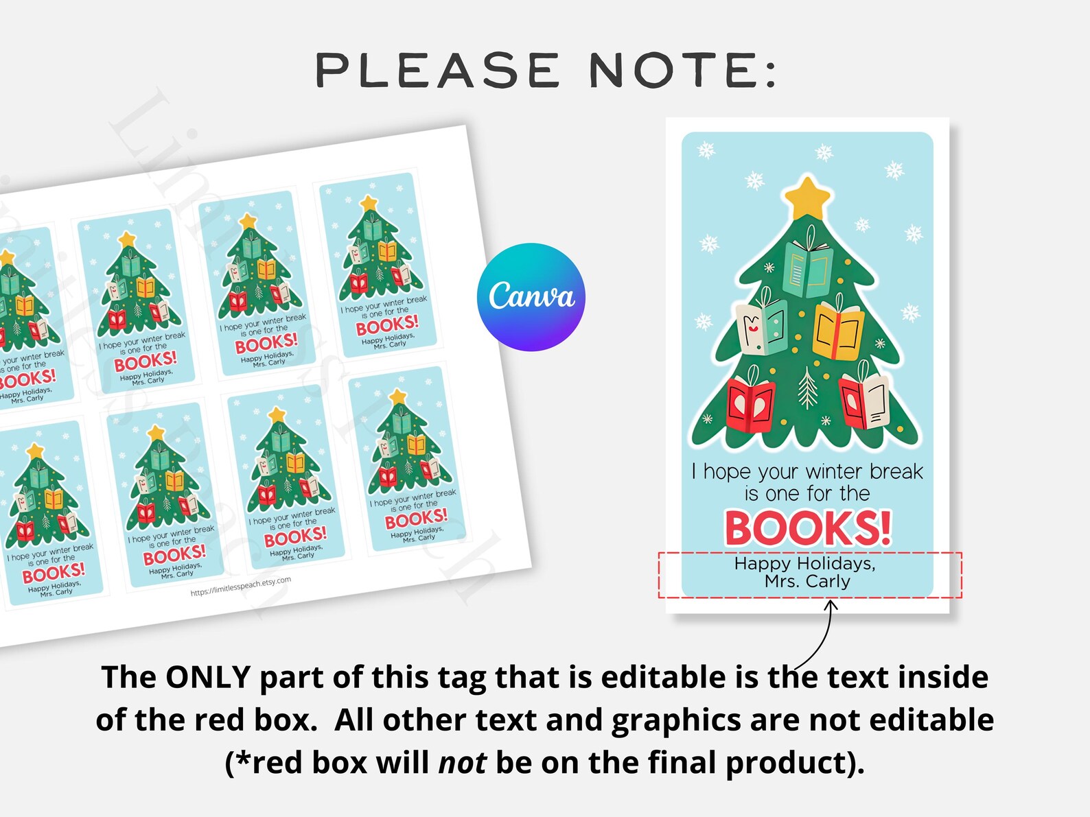 Christmas BOOK Tag Printable Winter Break Tag From Teacher to Student ...