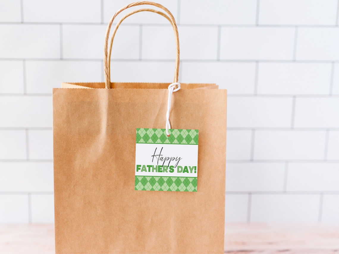 Happy Father's Day Tag, Printable Green Argyle Print Tag for Father's ...