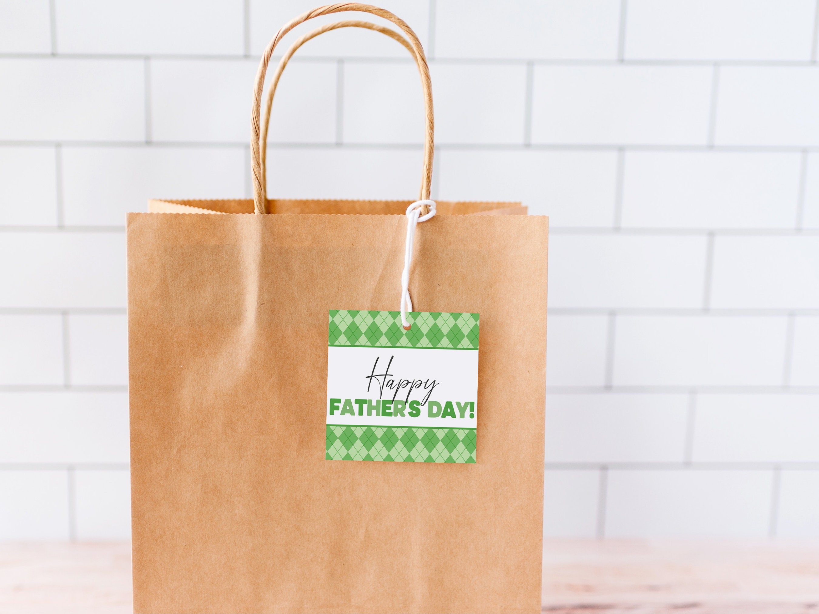Happy Father's Day Tag, Printable Green Argyle Print Tag for Father's ...