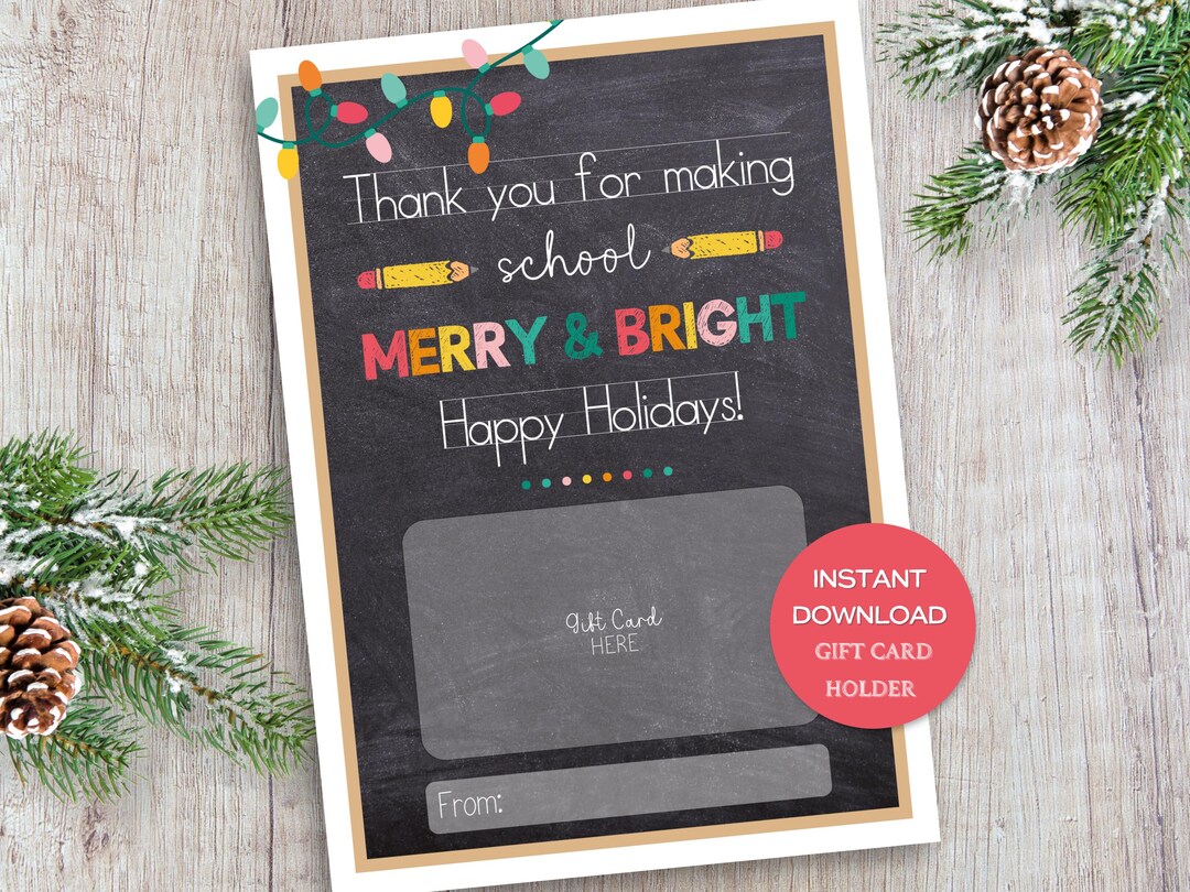 Holiday Teacher Gift Card Holder Printable Christmas Card for Teacher ...