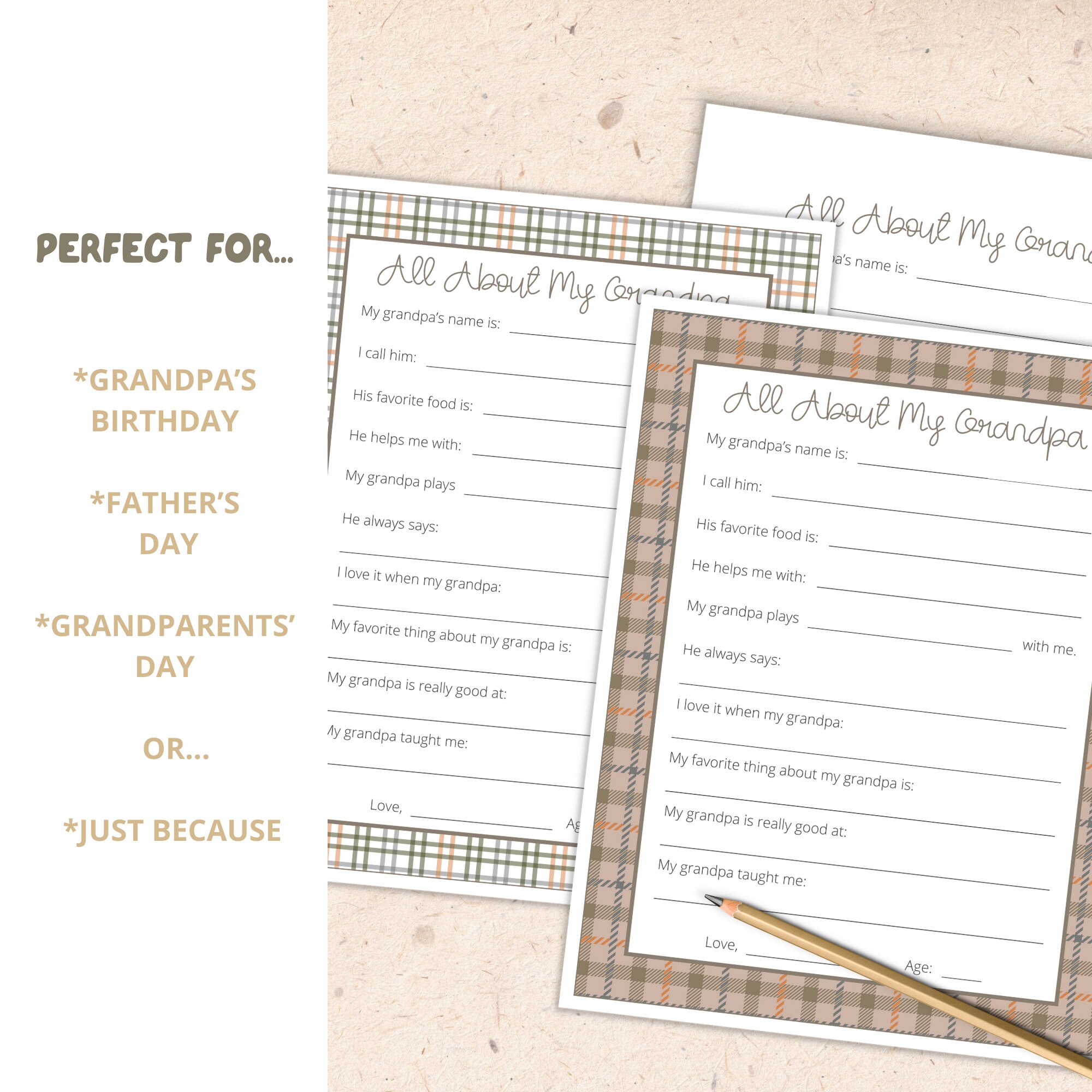 All About My Grandpa Printable, Father's Day Grandfather Gift, All ...