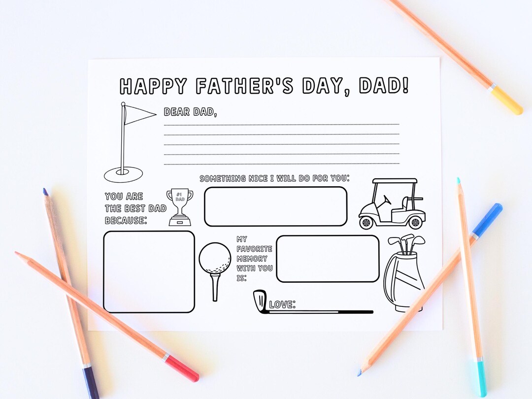 Golf Father's Day Printable Coloring and Fill in the Blank Page, Gift ...