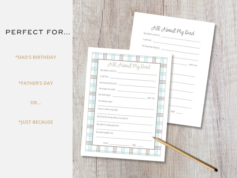 All About My Dad Printable, Father's Day Gift From Kids, Dad ...