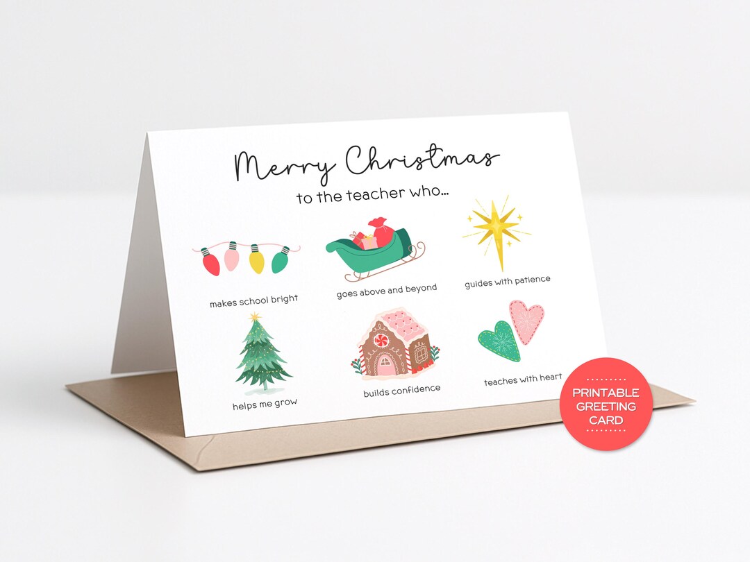 Teacher Christmas Card Printable Elementary School Teacher Greeting ...
