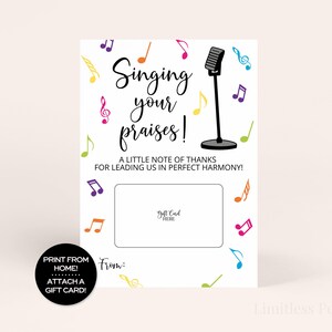 Choir Director Gift Card Holder Printable Choir Teacher End of the Year ...