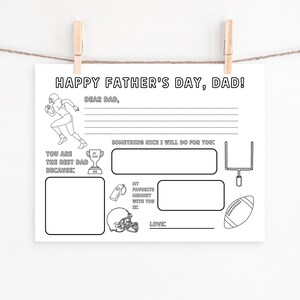 Football Father's Day Printable Coloring Fill in the Blank Page, Gift ...